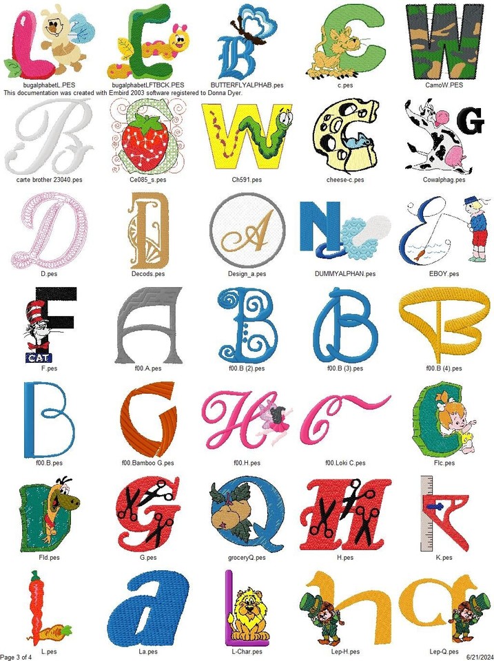 HUGE ALPHABET COLLECTION OVER 500 SETS EMBROIDERY MACHINE DESIGNS PES ...