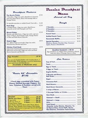 Buzzies Breakfast Menu Route 66 | eBay