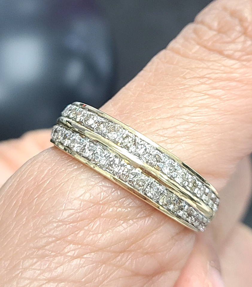 DEAL! 0.80CT NATURAL DIAMONDS 2 ROWS BAND RING 10K GOLD 6.27MM | eBay