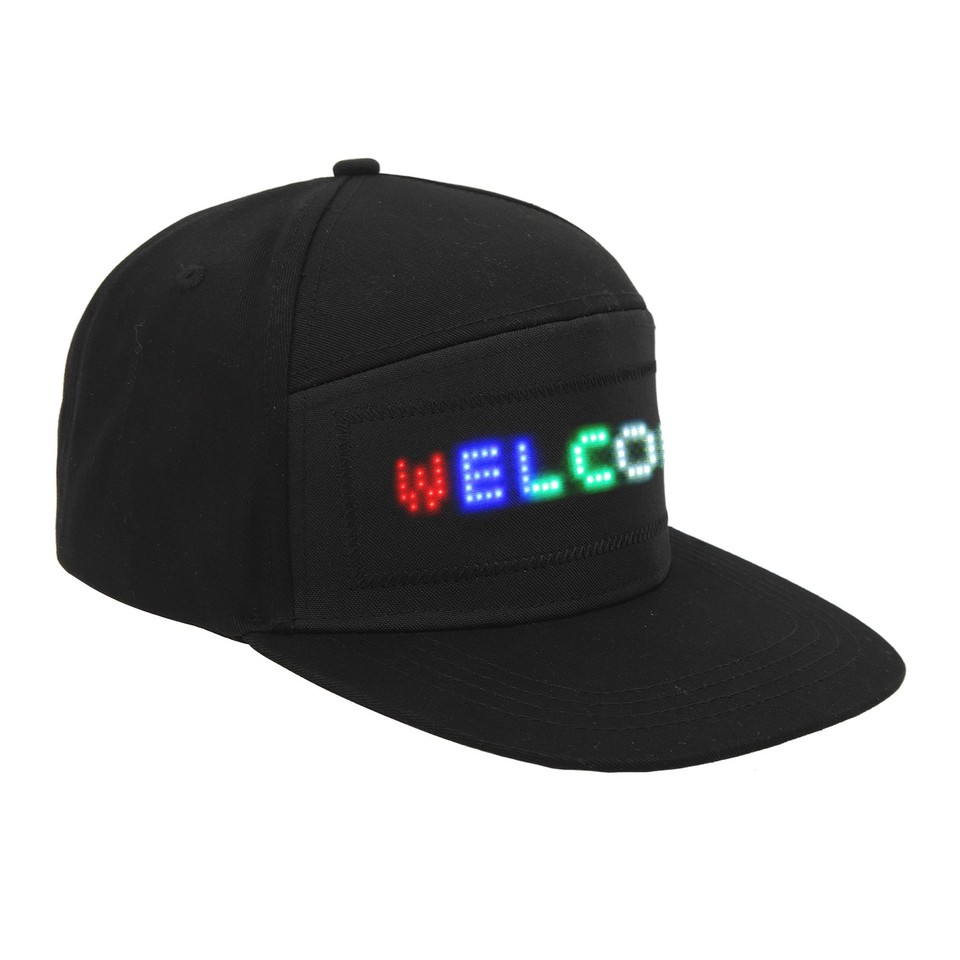 LED Cap Programmable BT APP Control Editable Colorful LED Hat Black For ...