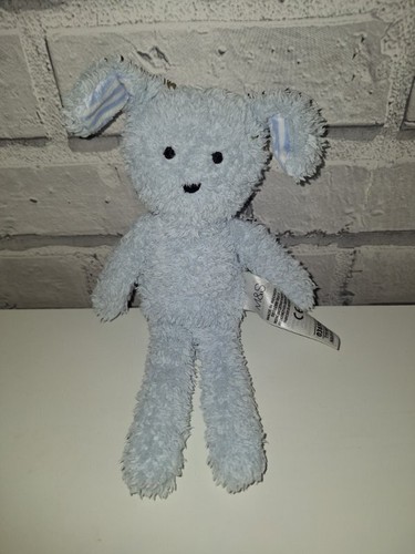 M&S 9" soft toy comforter rattle PUPPY DOG blue and white stripes ...