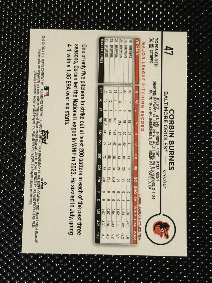 2019 Topps Gilded #47 Corbin Burnes Rookie RC 5/99 | eBay