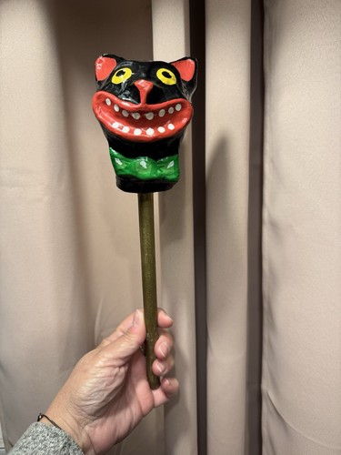 Vintage Black Cat Head Paper Mache Folk Art Rattle. Great Colors | eBay