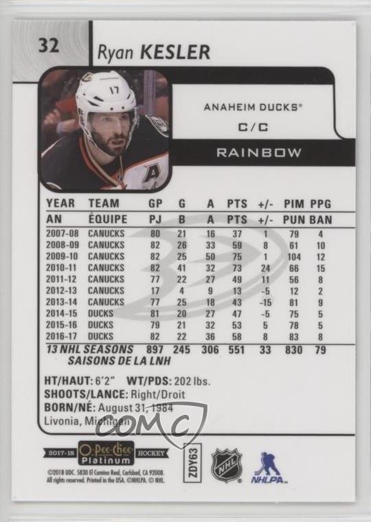 2017-18 O-Pee-Chee Platinum Rainbow Ryan Kesler #32 | eBay