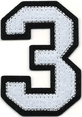 2 1/2" Tall White Black Block Varsity Letterman's Number 3 Felt Patch ...