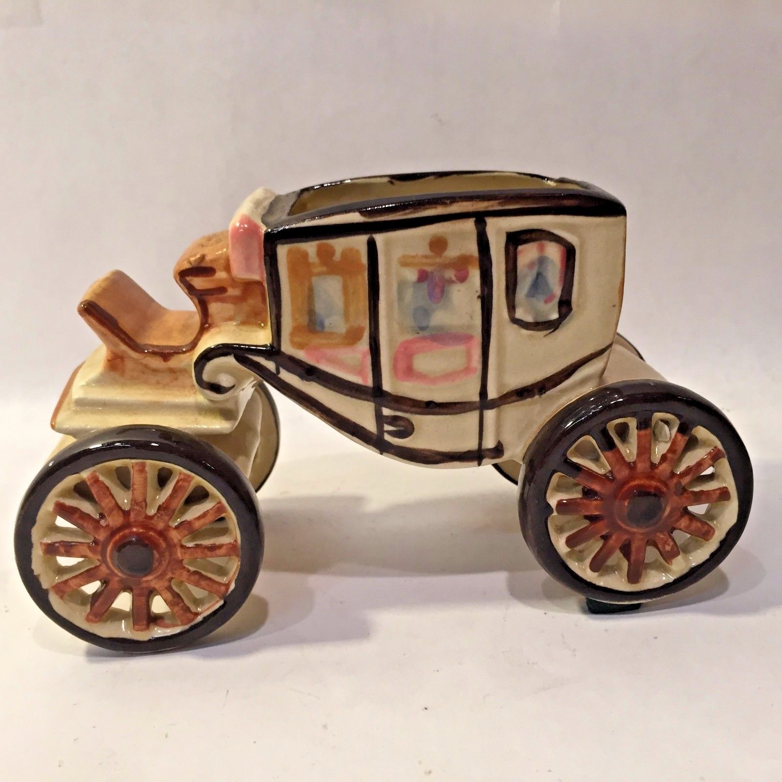Vtg Carriage Stagecoach Wagon Antique Car Automobile Ceramic Planter ...