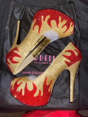 Red/Gold Flame Heels | eBay