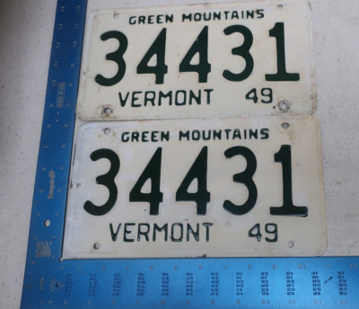 1949 49 VERMONT VT CAR VEHICLE LICENSE PLATE PAIR SET TAG #34431 | eBay