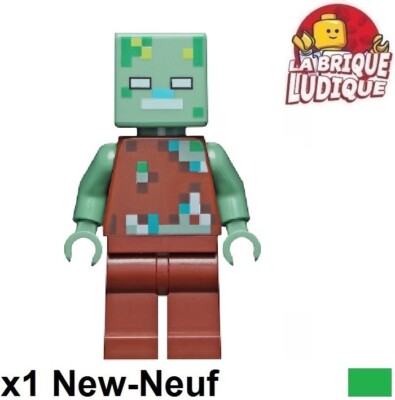 LEGO Personaggio Minifig Minecraft Drowned Zombie Marrone Verde Pale ...