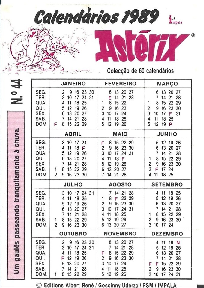 ⭕vtg, pocket calendar 1989 Comic Asterix Obelix Astérix 44 impala | eBay