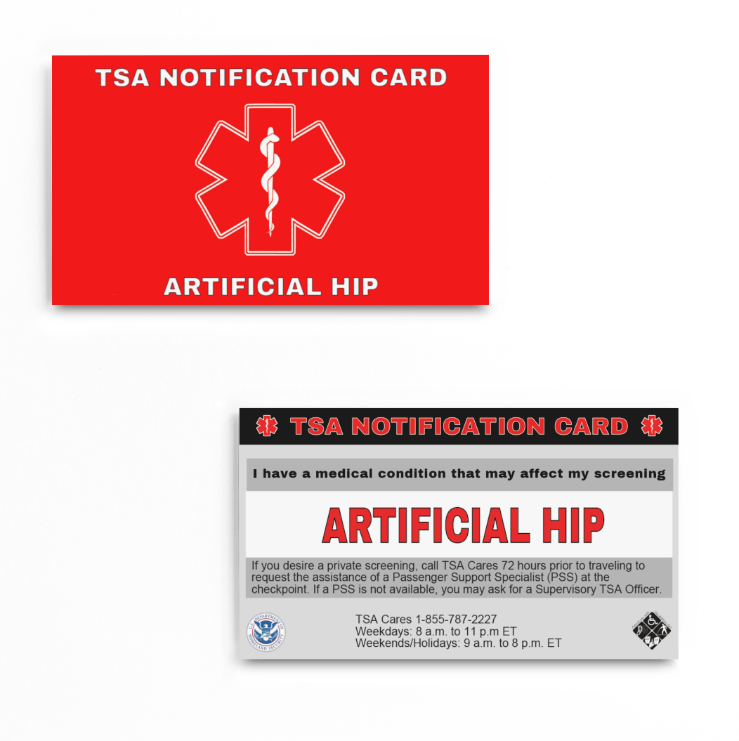 Artificial Hip TSA Notification Card - Air Travel, Easy TSA Checkpoint ...