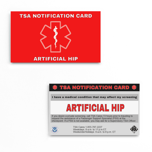 Artificial Hip TSA Notification Card - Air Travel, Easy TSA Checkpoint ...