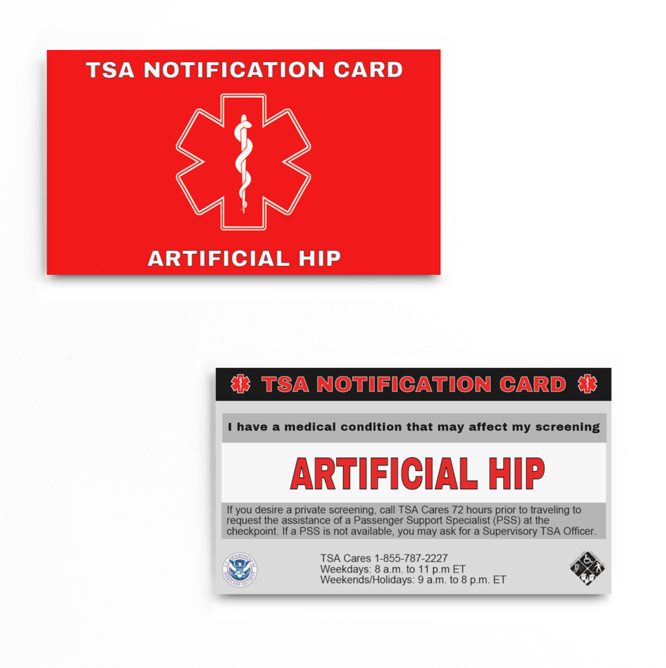 Artificial Hip TSA Notification Card - Air Travel, Easy TSA Checkpoint ...
