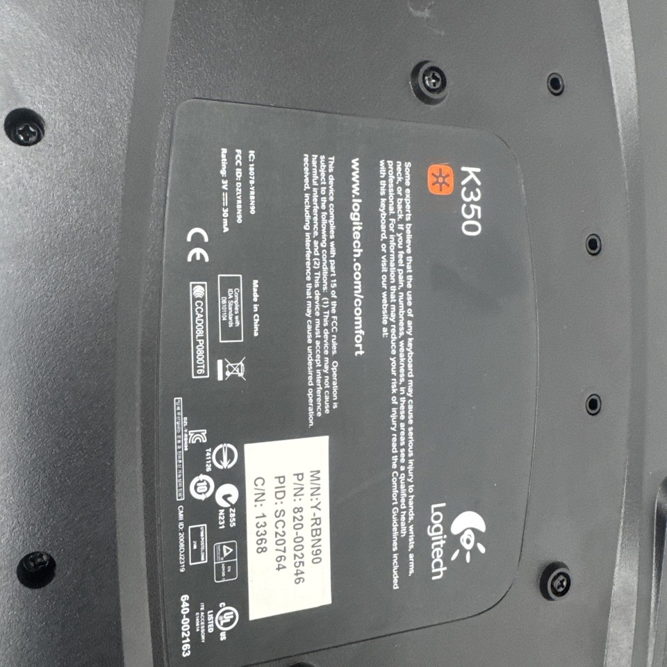 Logitech K350 Wireless Keyboard Comfort Wave Ergonomic No Unifying ...