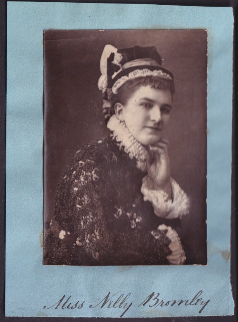 English actress & singer Miss Nelly Bromley photo pasted to SIGNED slip ...
