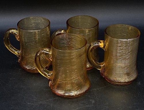 Amber Blown Glass Threaded With Handle Espresso Cups Set Of 4 | eBay