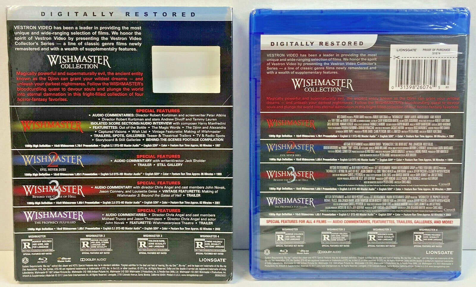 Wishmaster Blu Ray 4 film collection signed by Andrew Divoff + 1 other ...