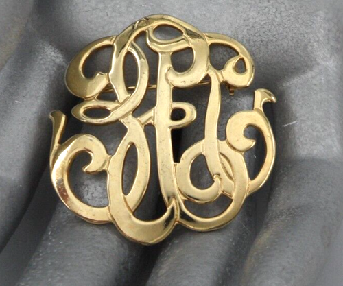 Victorian Revival Monogram Brooch 1960s Nondescriptive Scroll Pin ...