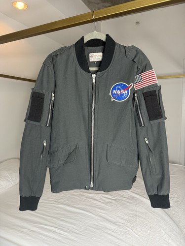 Red Canoe NASA Flight Jacket Mens M Gray Black Astronaut Coat Top Gun Y2K Vtg | eBay