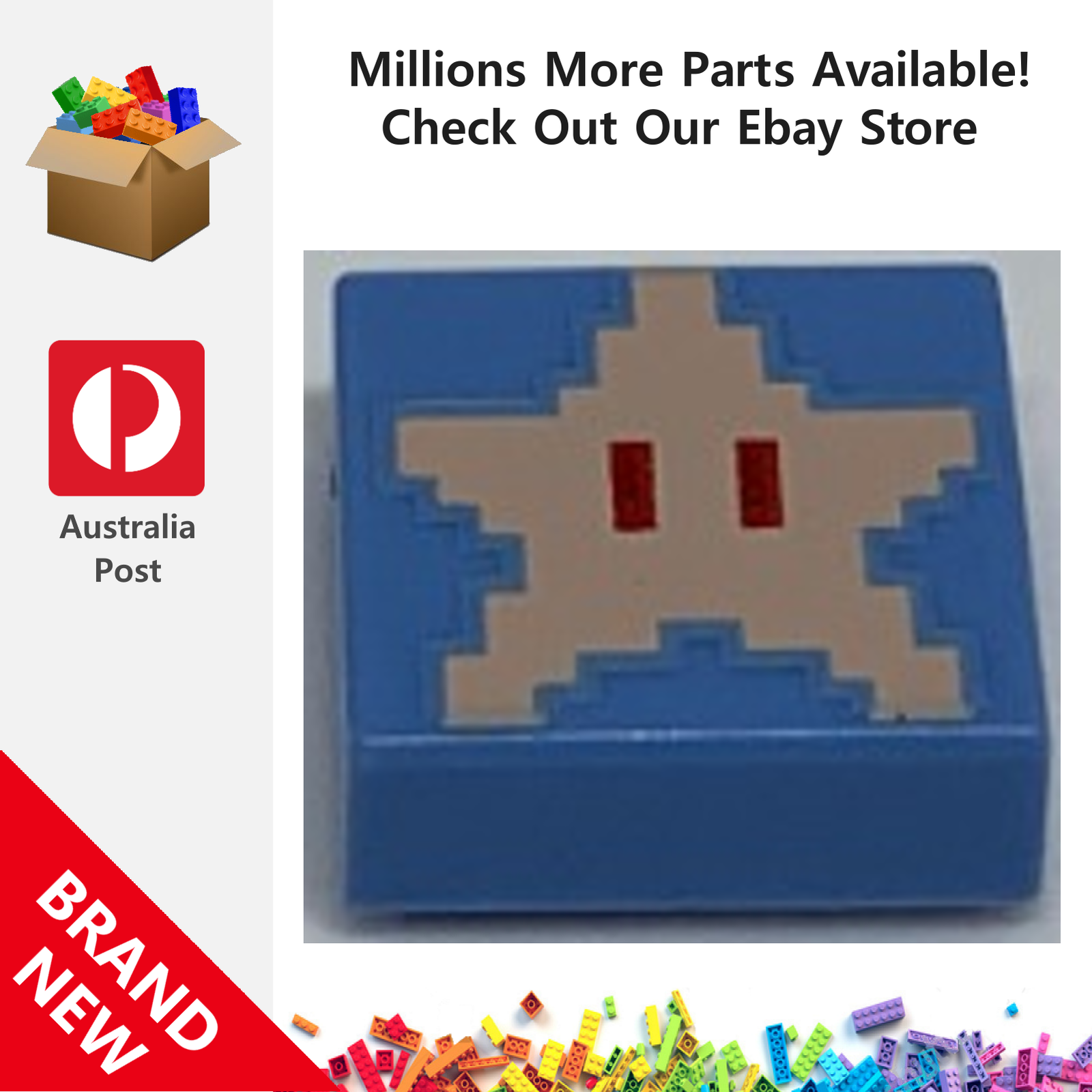 Genuine LEGO™ Medium Blue 1 x 1 with Pixelated Super Star Tiles 3070 ...