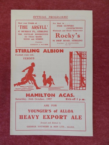 STIRLING ALBION v HAMILTON AC. | 1957/1958 | DIV. 1 | 26 OCT 1957 | UK ...