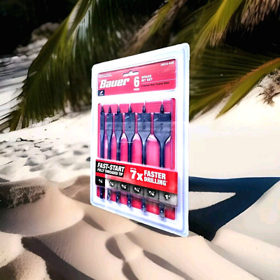 Bauer 6pc Spade Bit Set.7X Faster Drilling. 3/8",1/2",5/8",3/4",7/8",1 ...