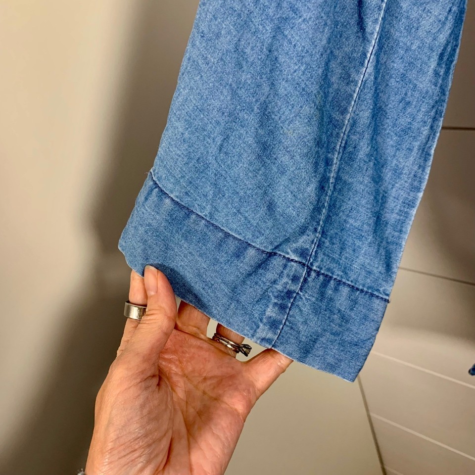 Nanette Lepore Chambray Denim Shirt Sz S Pearls Embellished 3/4 Sleeve ...