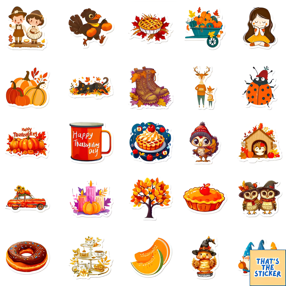 Cute Thanksgiving Stickers x 50 (Self Adhesive) Autumn Fall (B8-3 ...