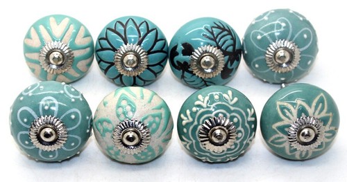 8 Pcs Ceramic MOM & Embossing Tomato Teal Knob Pulls Vintage Door Knob ...