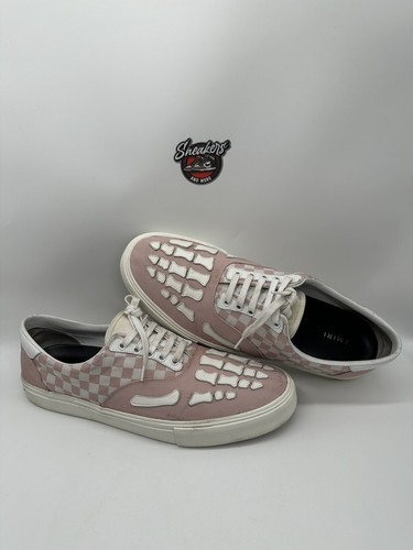 Amiri Bone Pink White Skeleton Checkered Canvas Lace Up Sneaker Size 47 ...