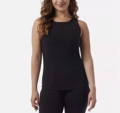 32 Degrees Cool Women's Soft Ribbed Fabric with Built-In-Bra Top, Black ...