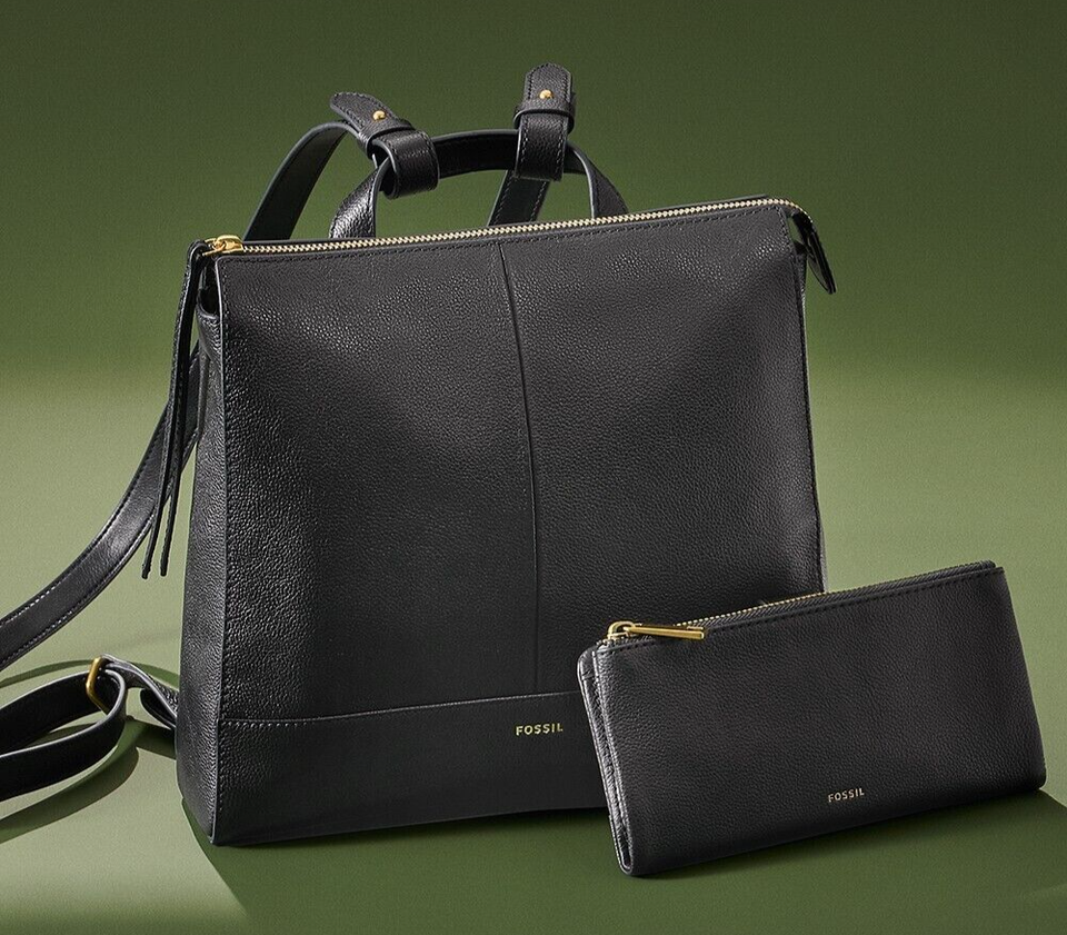 Fossil Elina Black Leather Convertible Backpack SHB2979001 Purse Bag ...