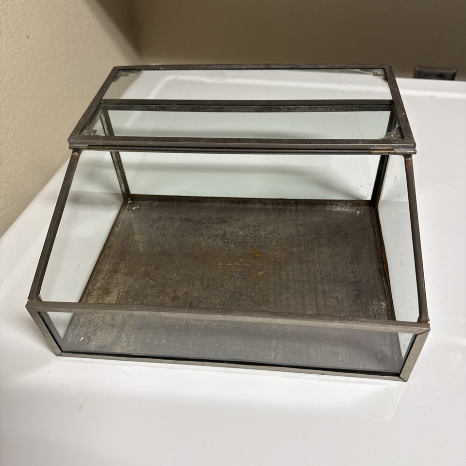 Antique small tin slanted decorative glass Display case Showcase | eBay