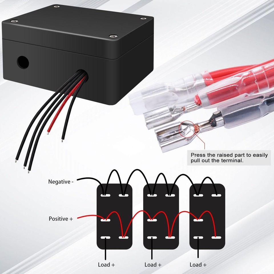 3 Gang Rocker Switch Panel Blue 12V 24V DC Rocker Switch Box Rear ...