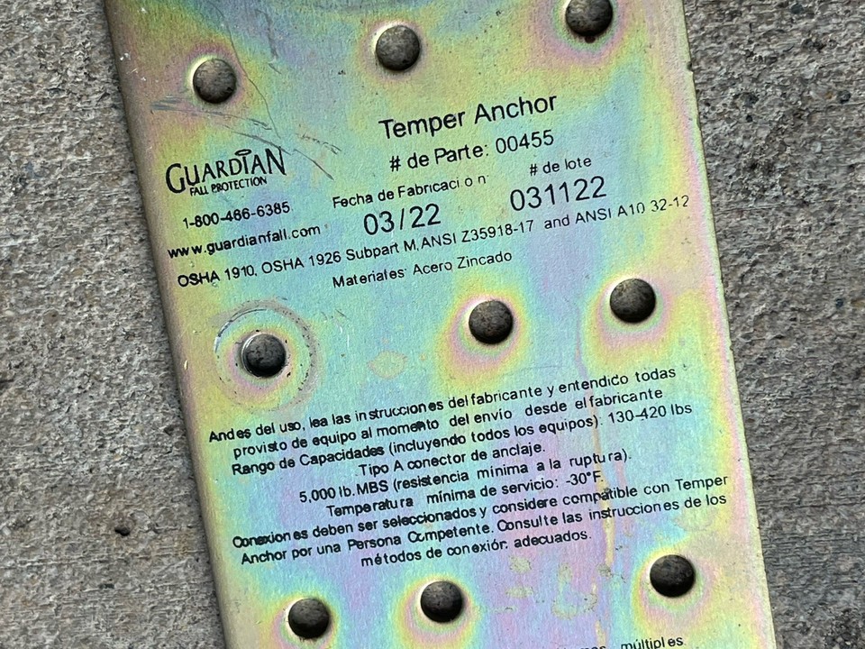 Guardian Fall Protection Temper Reusable Roof Anchor 4 in. x 1.25 in. x ...