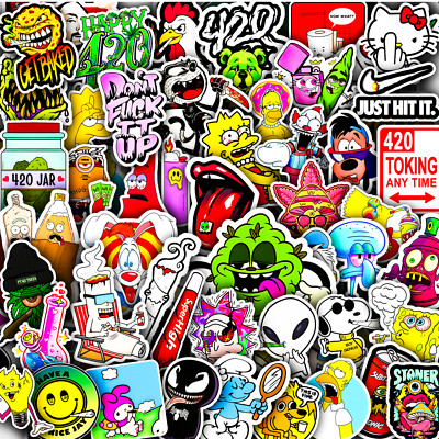 50 Weed Sticker Pack – Skater Graffiti Cannabis Decals for Laptop ...