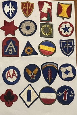 lot of 20 original ww2 patches No Glow Whiteback WWII Infantry Air Corp ...