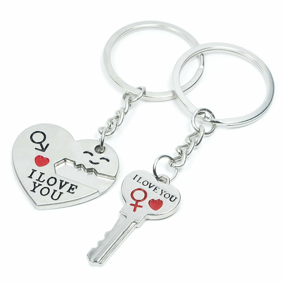 Romantic Couple Keychain Set Heart Keyring Matching Keychain Valentines ...