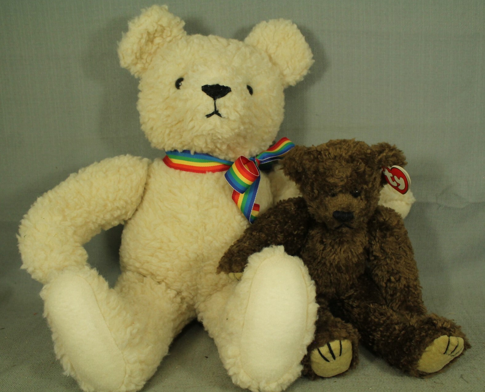 lot 2 Teddy Bears white fuzzy wuzzy 16" brown ty jointed stuffed animal ...