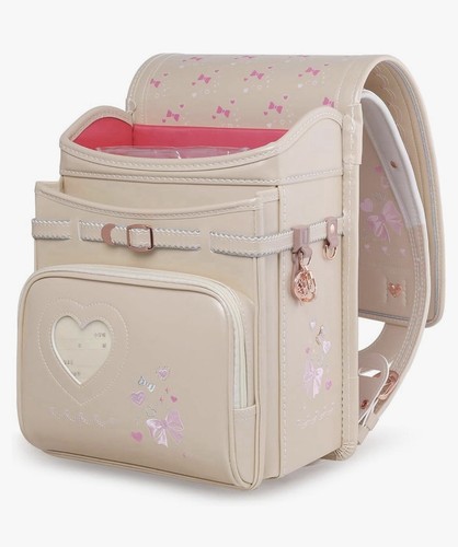 Japanese School Backpack Randoseru – Beige Cute Heart Ribbon Bow ...
