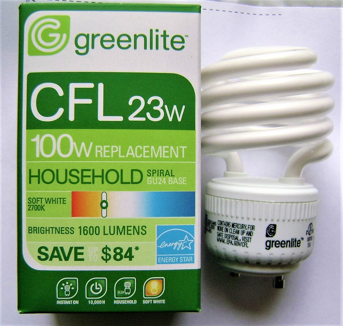 6 PK 23w (100w Equal) Gu24 Base 2700k Household Spiral CFL Light Bulb ...