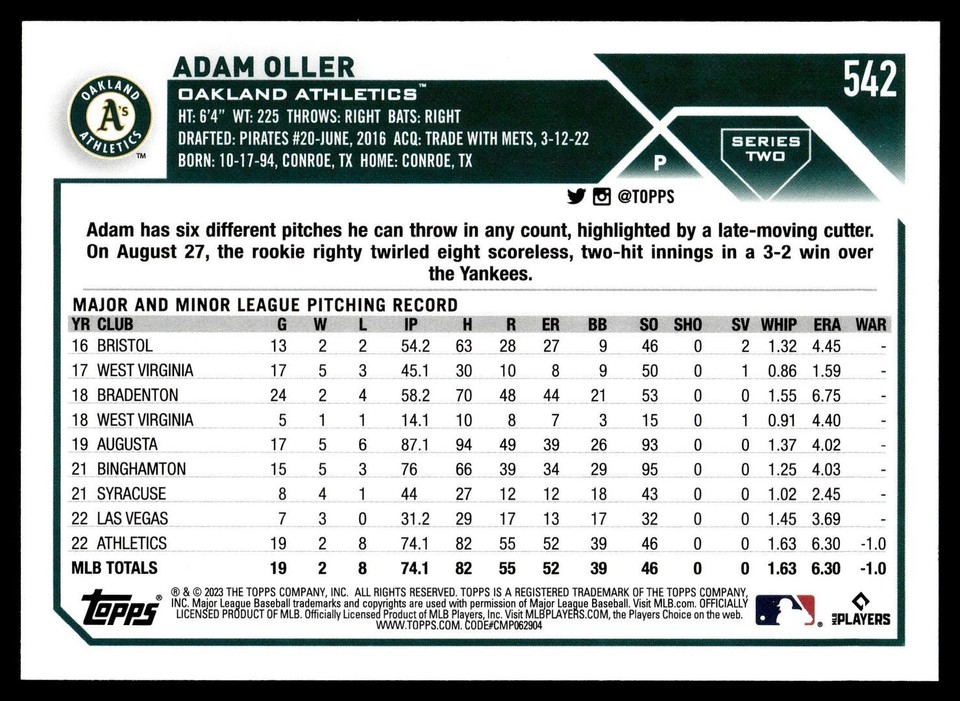 2023 Topps Series 2 Adam Oller #542 | eBay