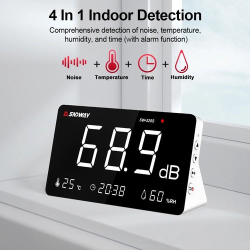 4-In-1 Decibel Meter Sound Level Reader, Humidity & Temperature Large ...