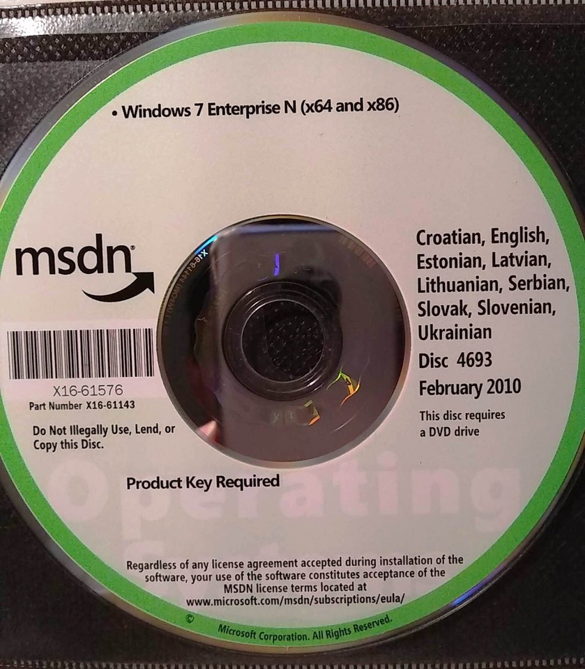 Windows 7 Enterprise N 32 & 64 bit Full Version Original DVD w/ Product ...