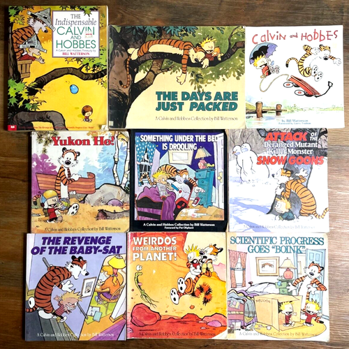 Lot of 9 VTG CALVIN and HOBBES Books Bill Watterson Comic Strips ...