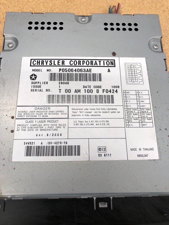 08-12 Town Country Dodge Grand Caravan VES DVD Player OEM P05064063AE ...