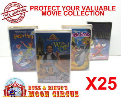 25x VHS MOVIE LARGE CLAMSHELL (SIZE C) CLEAR PLASTIC PROTECTIVE BOX ...