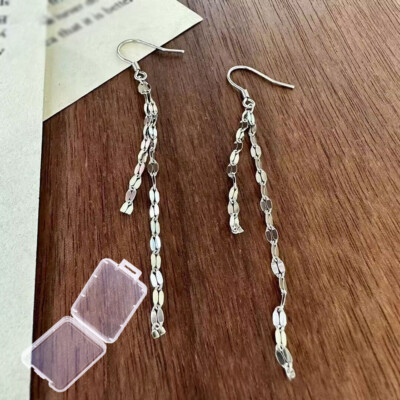 Real 925 Sterling Silver Earrings Lips Chain 80mm Thread Line Ear Hook ...