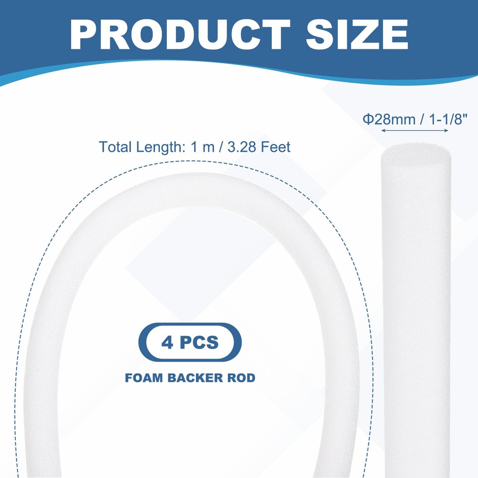 4 Pcs 1-1/8" x 3.3 ft Backer Rod Foam Rod Caulk Saver (28mm) White | eBay