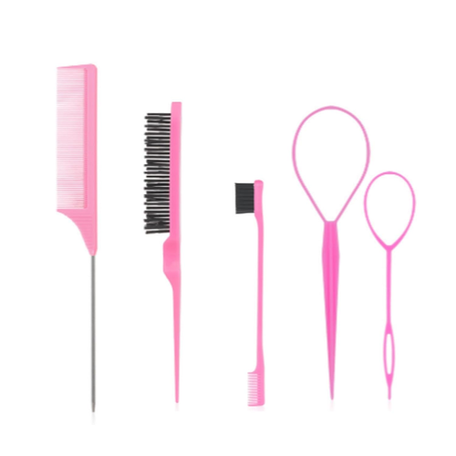 5-Piece Pink Hair Comb Set: Slick Back Brush, Teasing & Smoothing ...